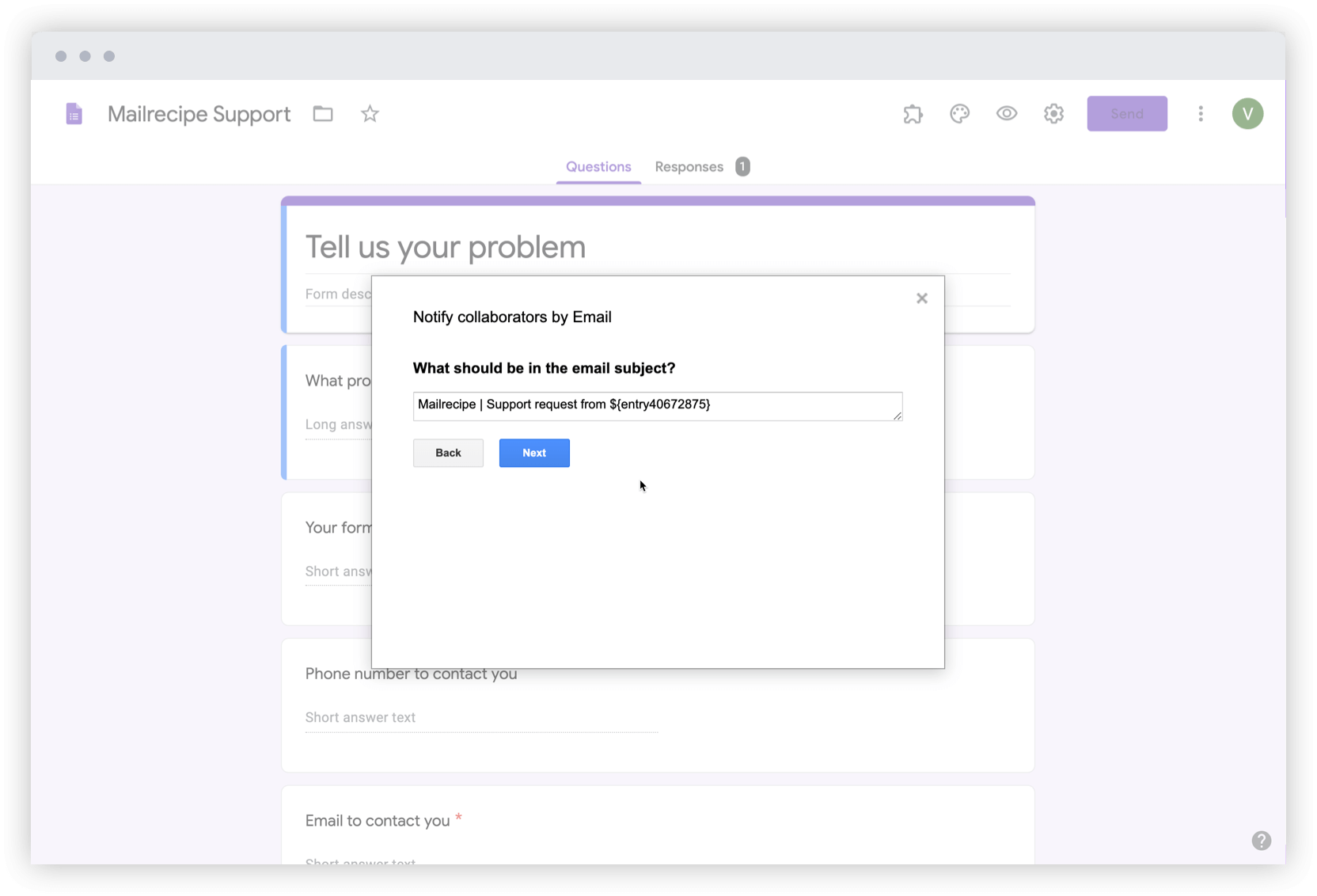 Mailrecipe Features Email Notifications For Google Forms